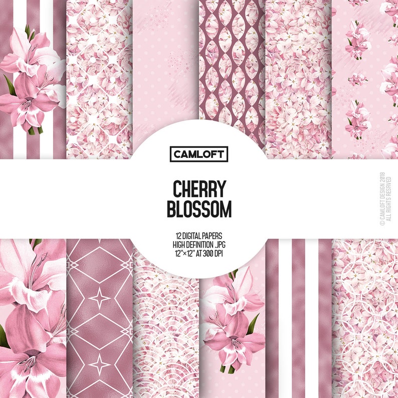 Watercolor Floral Digital Papers, Cherry Blossom Paper, Pink Digital ...