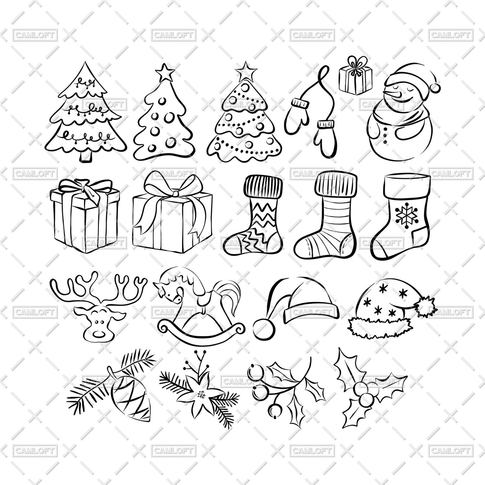 Christmas Doodle Cliparts Holiday Doodles Christmas Art - Etsy