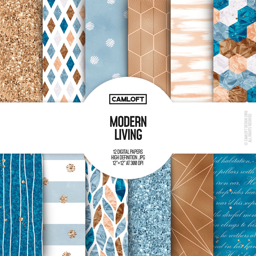 Blue Brown Digital Papers Seamless Patterns Cozy Patterns - Etsy