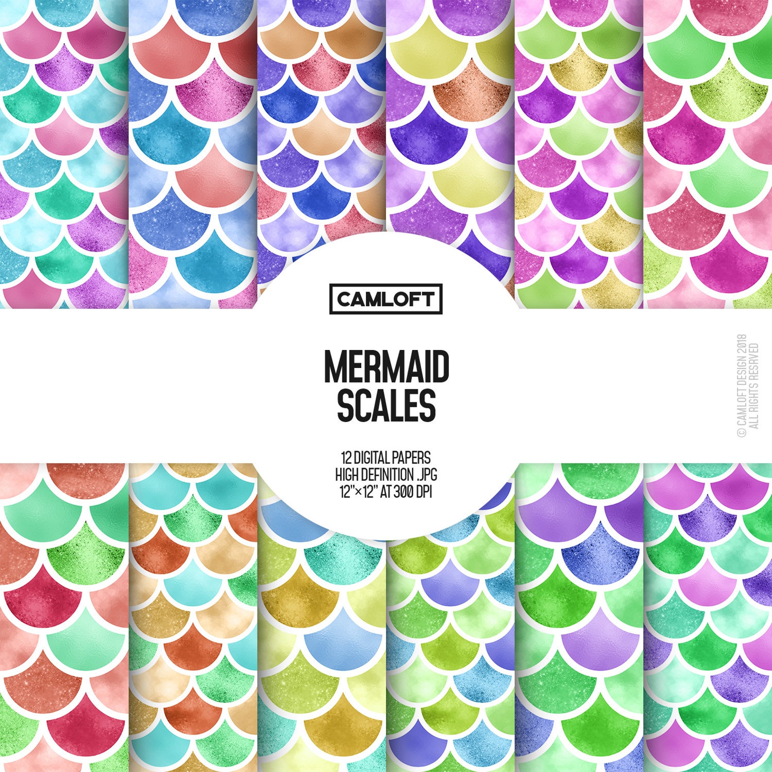Mermaid Scales Digital Paper, Mermaids Digital, Scales Pattern, Mermaid ...