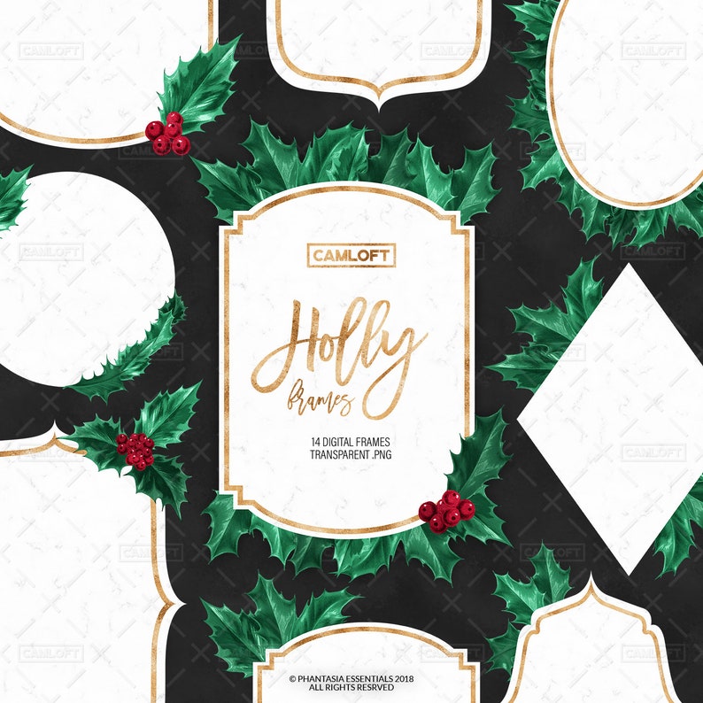 Holly Digital Frames Holly Clip Art Christmas Frame Floral | Etsy