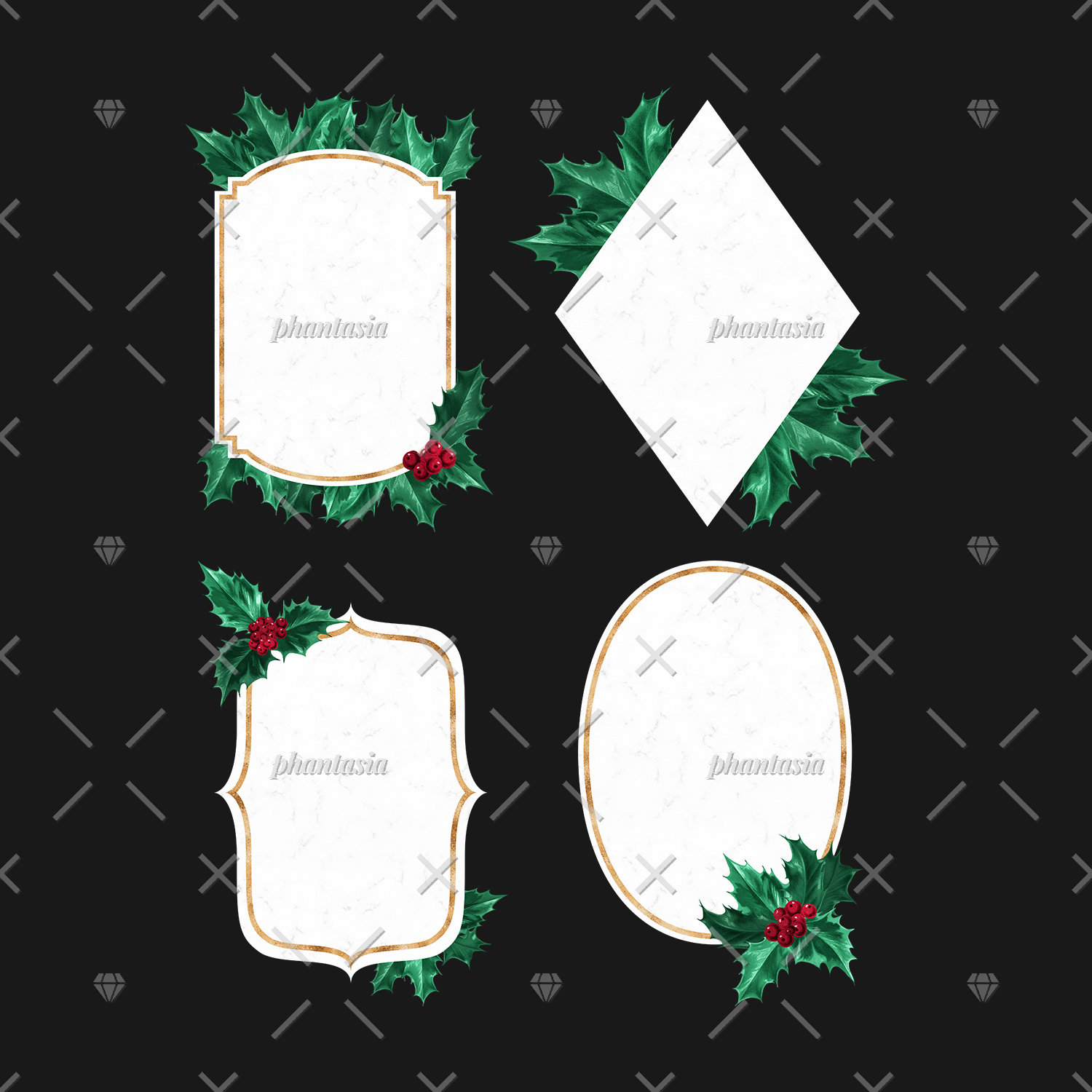 Holly Digital Frames, Holly Clip Art, Christmas Frame, Floral Frame ...