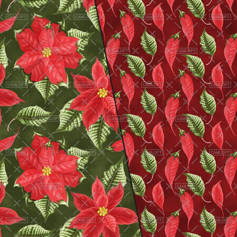 Poinsettia Digital Paper, Poinsettia Pattern, Christmas Pattern, Winter ...
