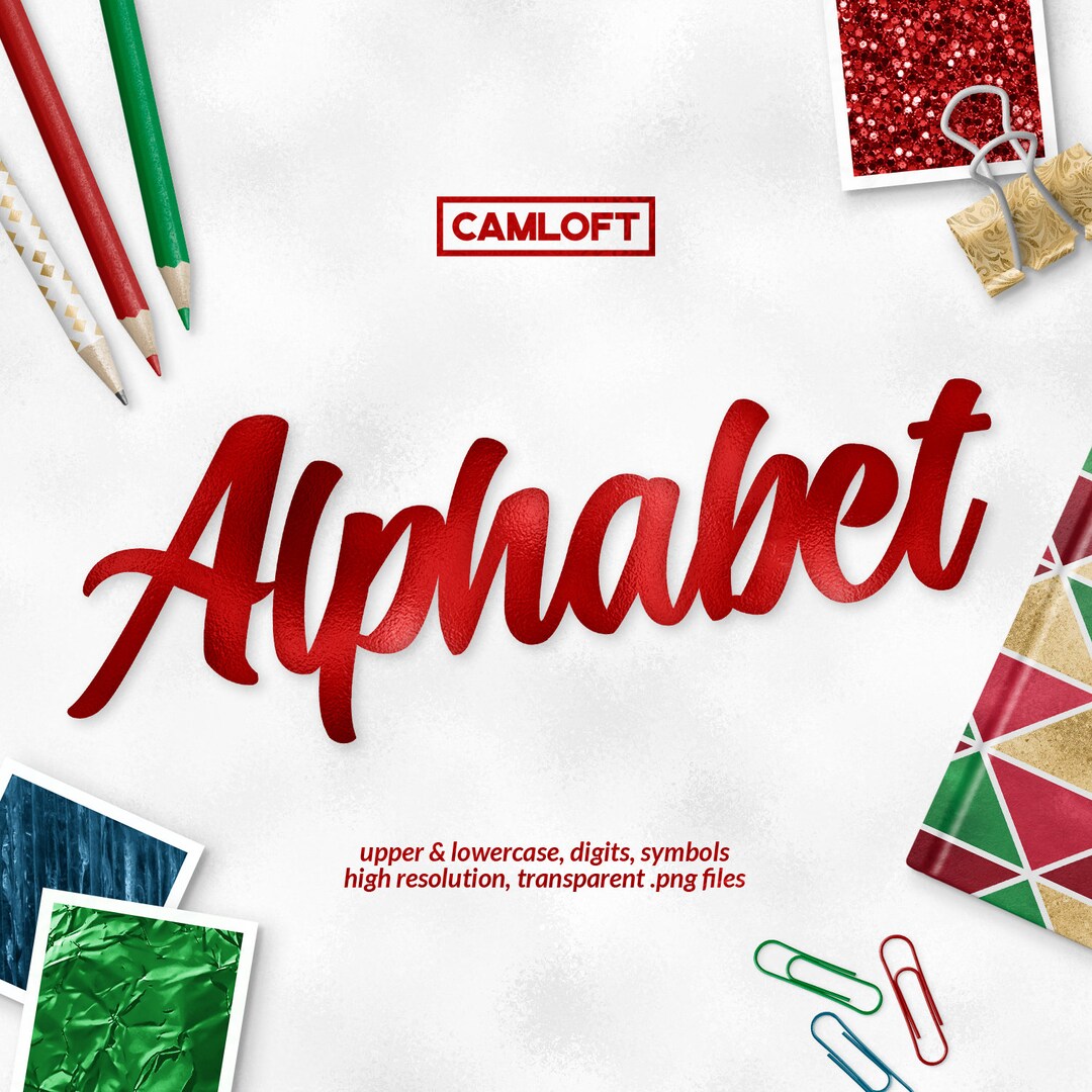Red Foil Alphabet Clipart, Christmas Alphabet, Png Alphabet, Letters ...