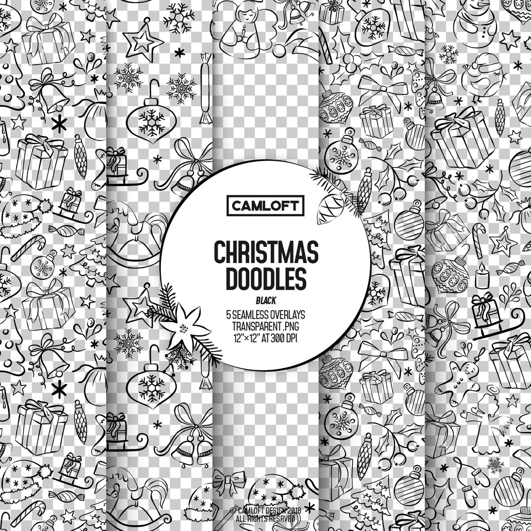 Christmas Doodle Overlays, Transparent Overlays, Winter Doodle Pattern ...