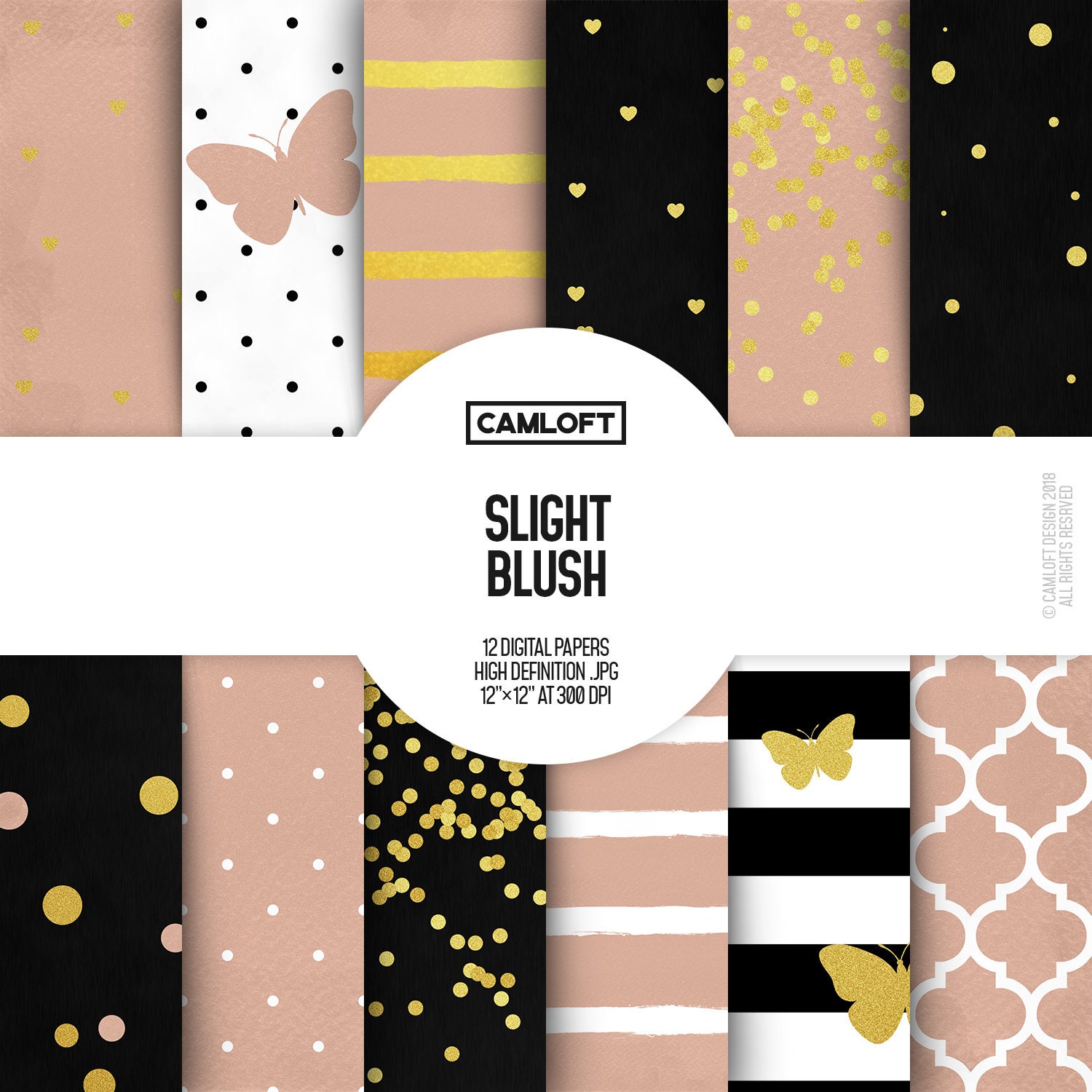 Blush Watercolor Digital Paper, Blush and Gold, Gold Pattern, Blush ...