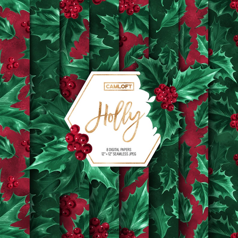 Holly Digital Papers, Holly Patterns, Christmas Pattern, Floral ...