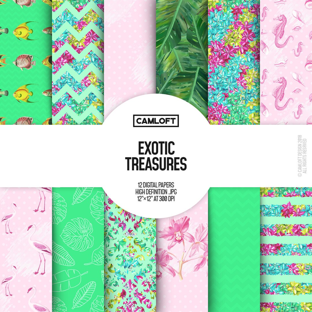 Tropical Floral Digital Paper Watercolor Digital Exotic - Etsy