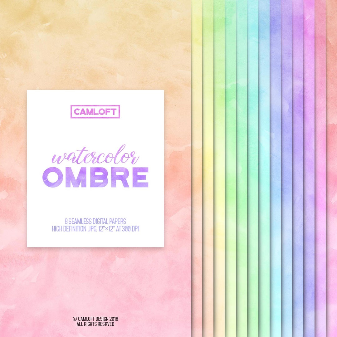 Watercolor Ombre Digital Papers, Watercolor Rainbow, Seamless Papers ...