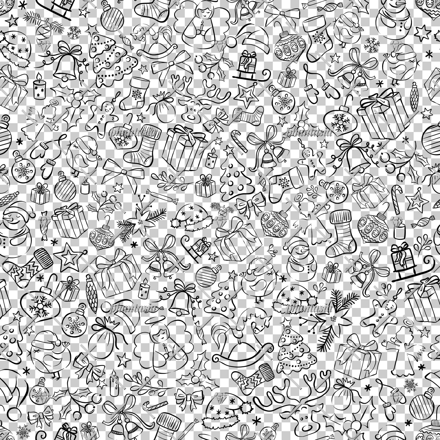 Christmas Doodle Overlays, Transparent Overlays, Winter Doodle Pattern ...