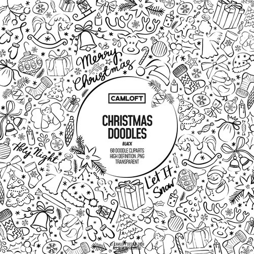 Christmas Doodles Holiday Clipart Merry Christmas Png | Etsy