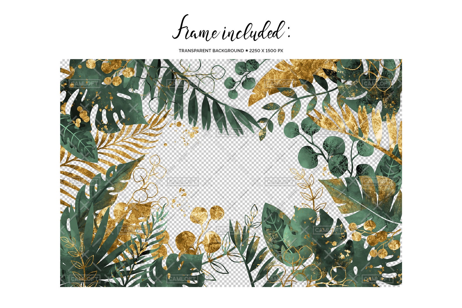 Tropical Leaves Clipart, Green and Gold Leaves, Gold Texture Leaves ...