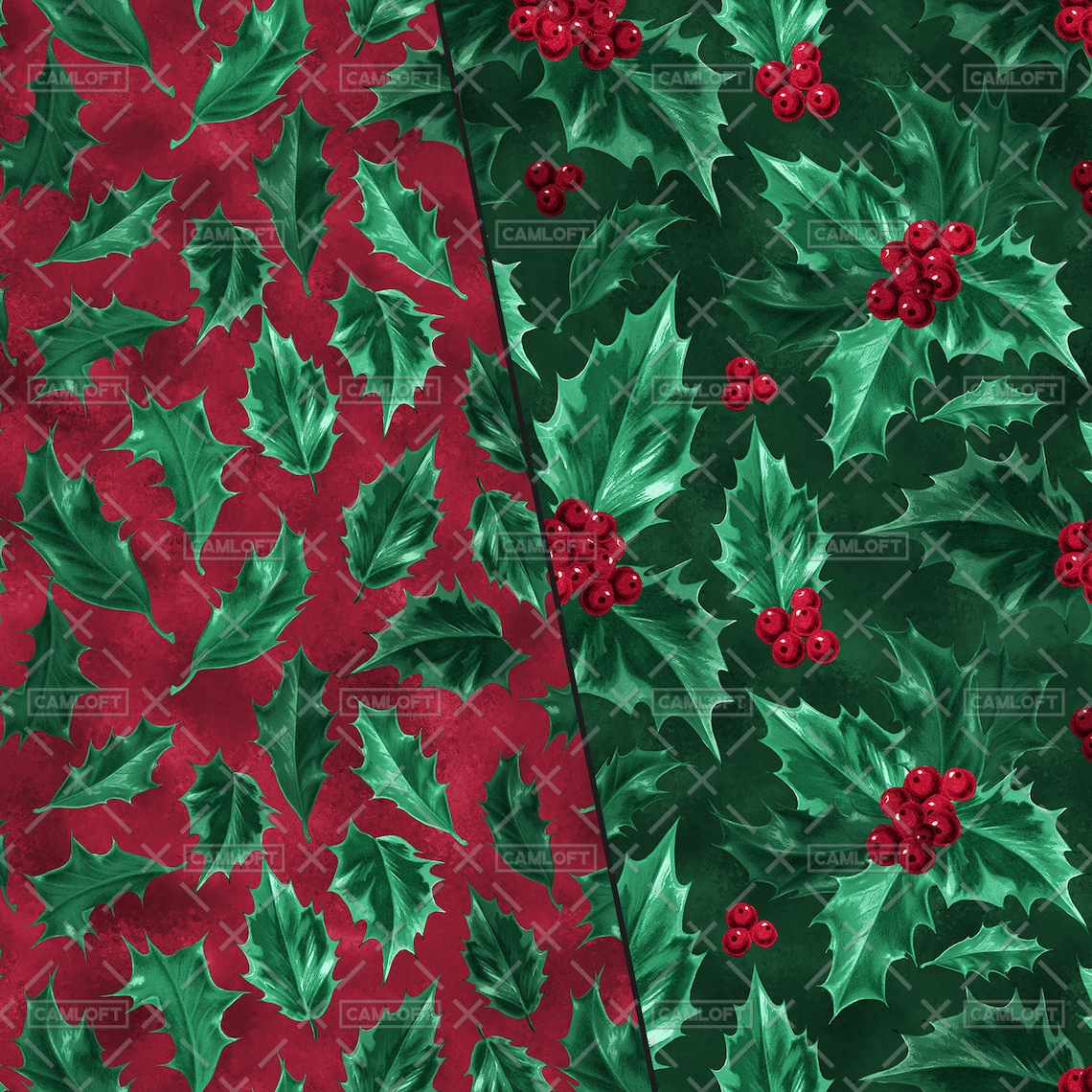 Holly Digital Papers, Holly Patterns, Christmas Pattern, Floral ...