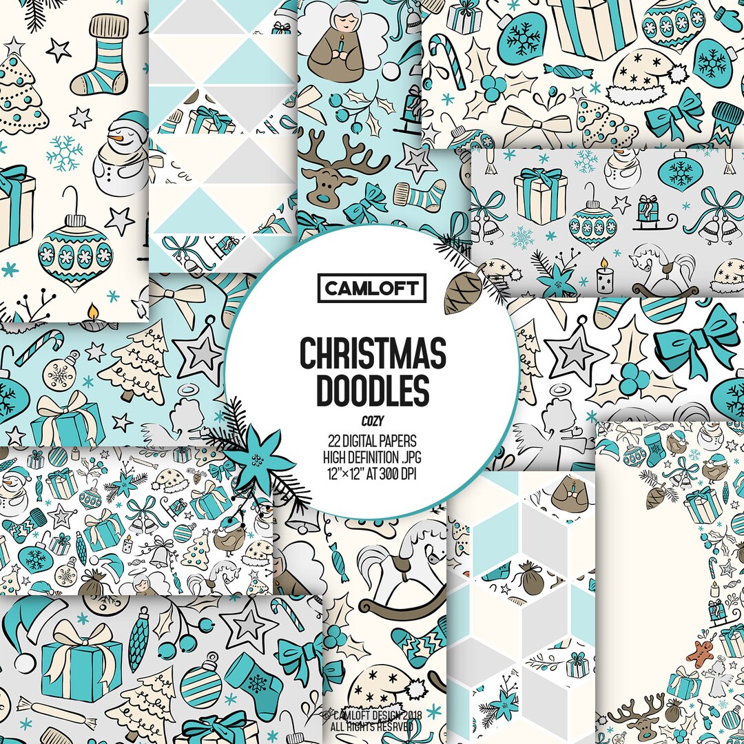 Christmas Doodle Patterns, Doodle Digital Papers, Winter Doodles ...