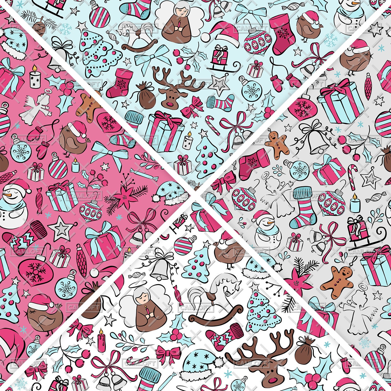 Christmas Doodle Patterns, Doodle Digital Papers, Winter Doodles ...