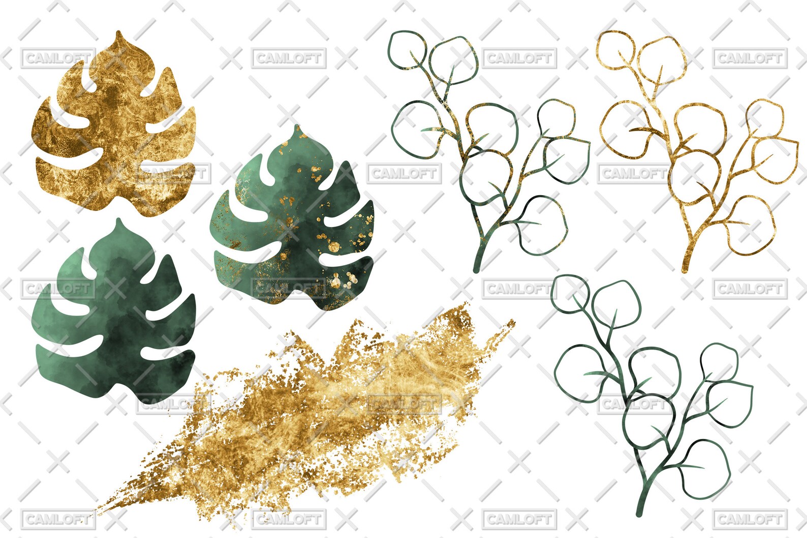 Tropical Leaves Clipart, Green and Gold Leaves, Gold Texture Leaves ...