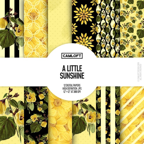 Watercolor Floral Digital Papers Yellow Digital Paper Yellow | Etsy