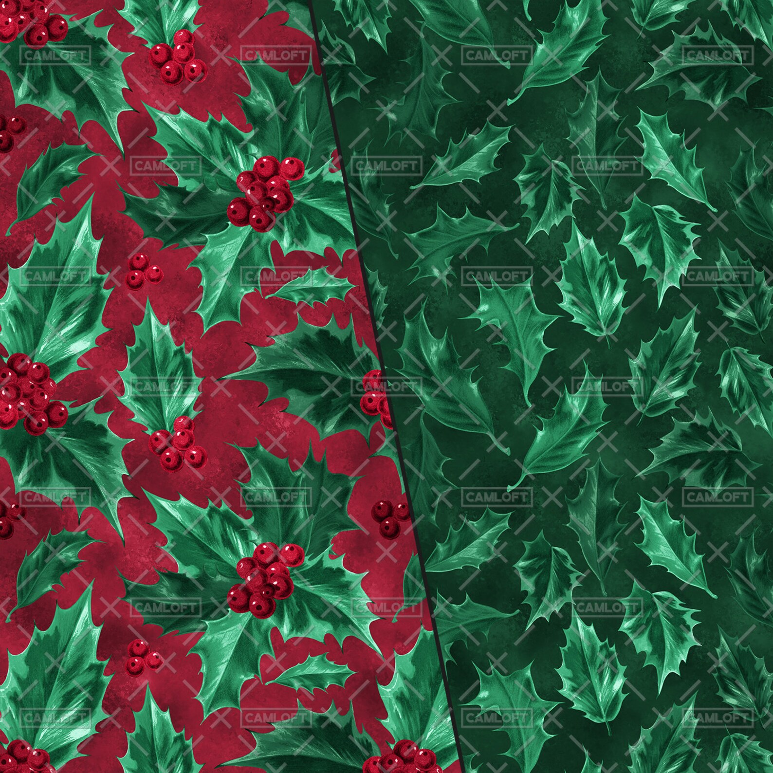 Holly Digital Papers, Holly Patterns, Christmas Pattern, Floral ...
