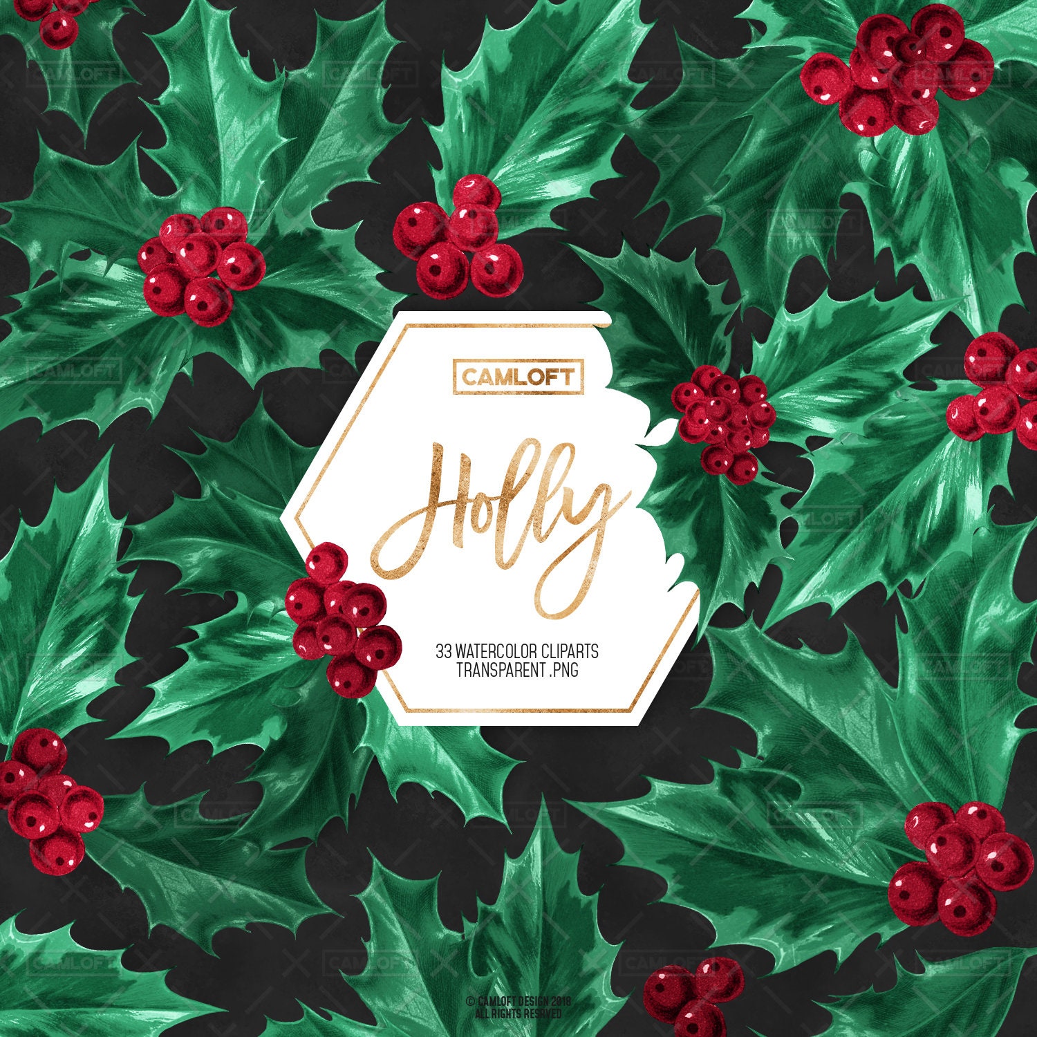 Holly Watercolor Cliparts Holly Clip Art Christmas Floral - Etsy