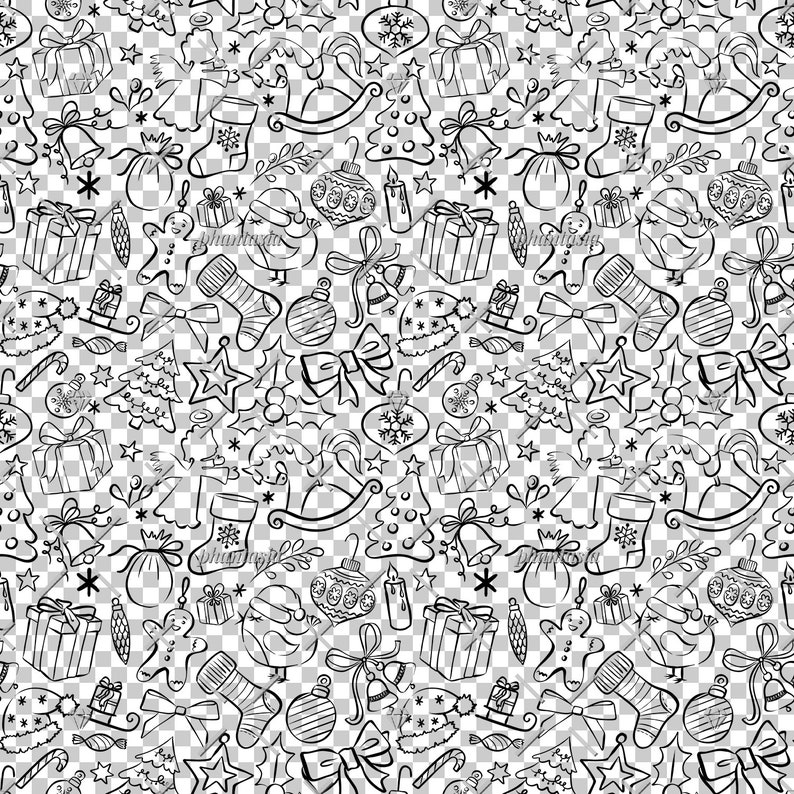 Christmas Doodle Overlays, Transparent Overlays, Winter Doodle Pattern ...