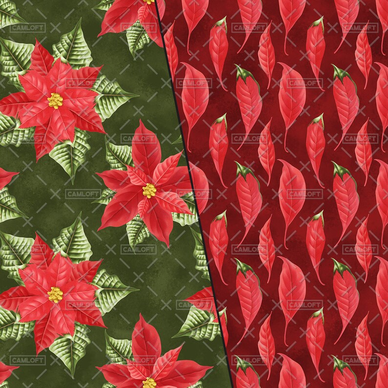 Poinsettia Digital Paper, Poinsettia Pattern, Christmas Pattern, Winter ...