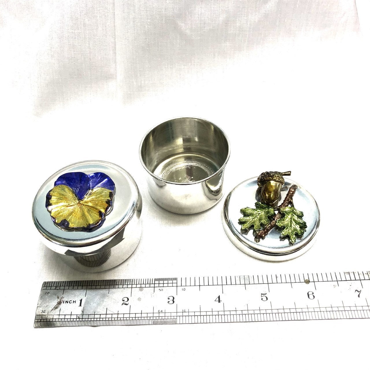 Pewter Box With Painted Oak Leaves and Acorn - Etsy