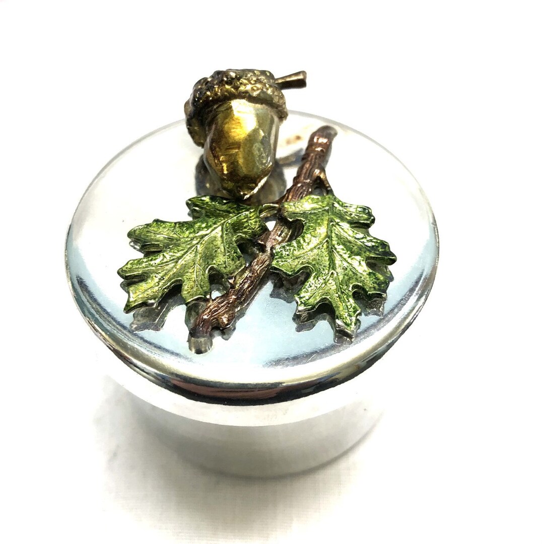 Pewter Box With Painted Oak Leaves and Acorn - Etsy