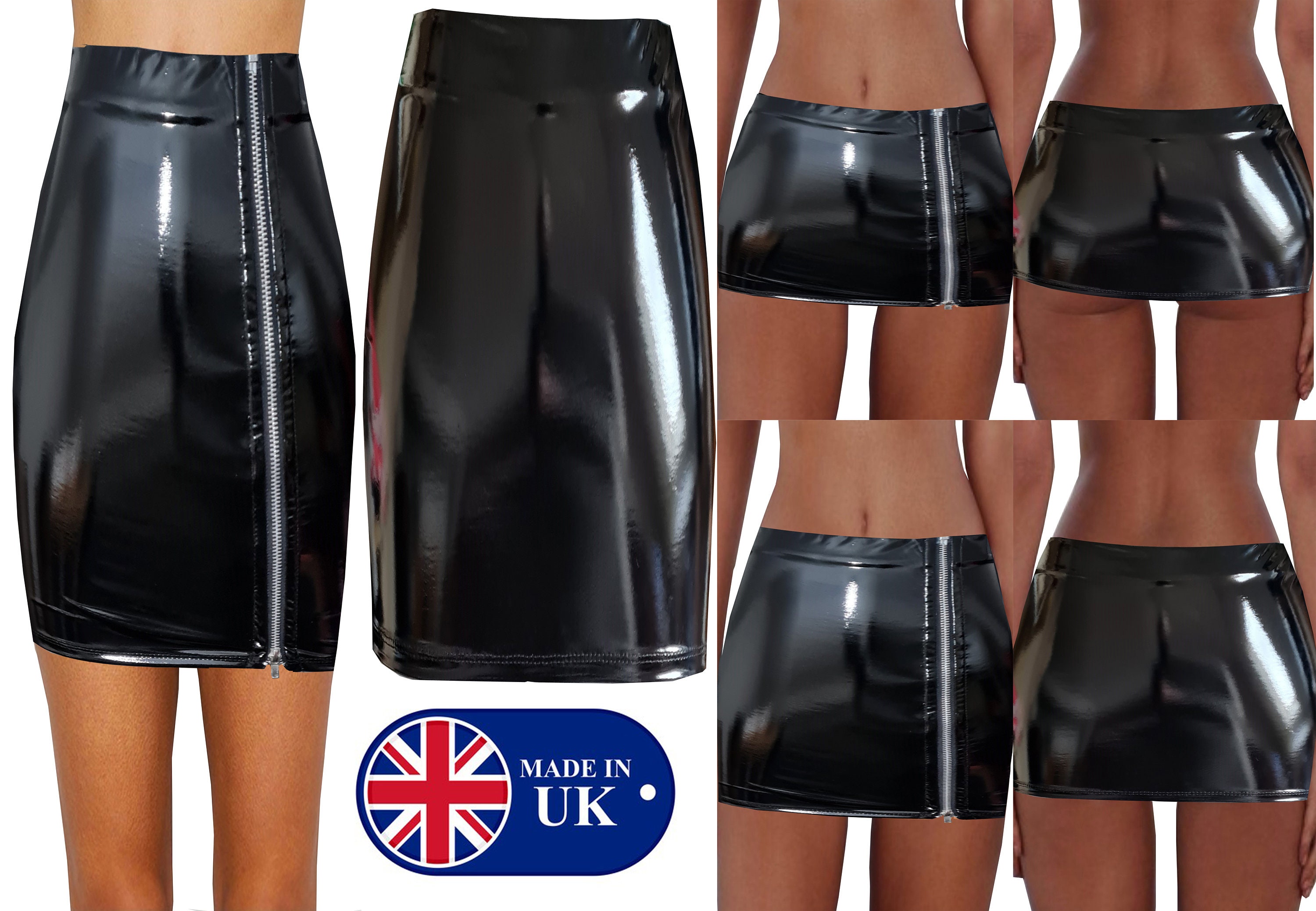 Black Vinyl Pvc Wet Look Mini Skirt - Etsy