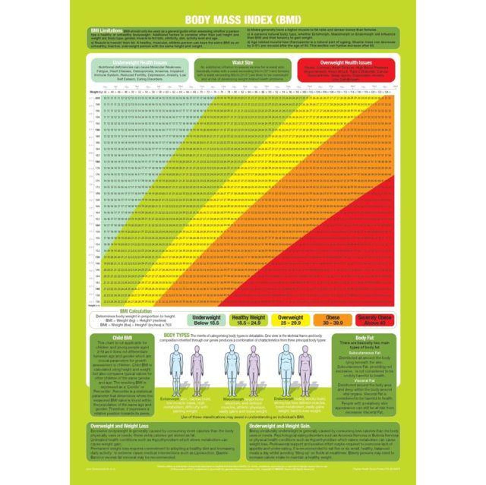 BMI Poster | Body Mass Index Chart | Tough, Waterproof, Hygienic ...
