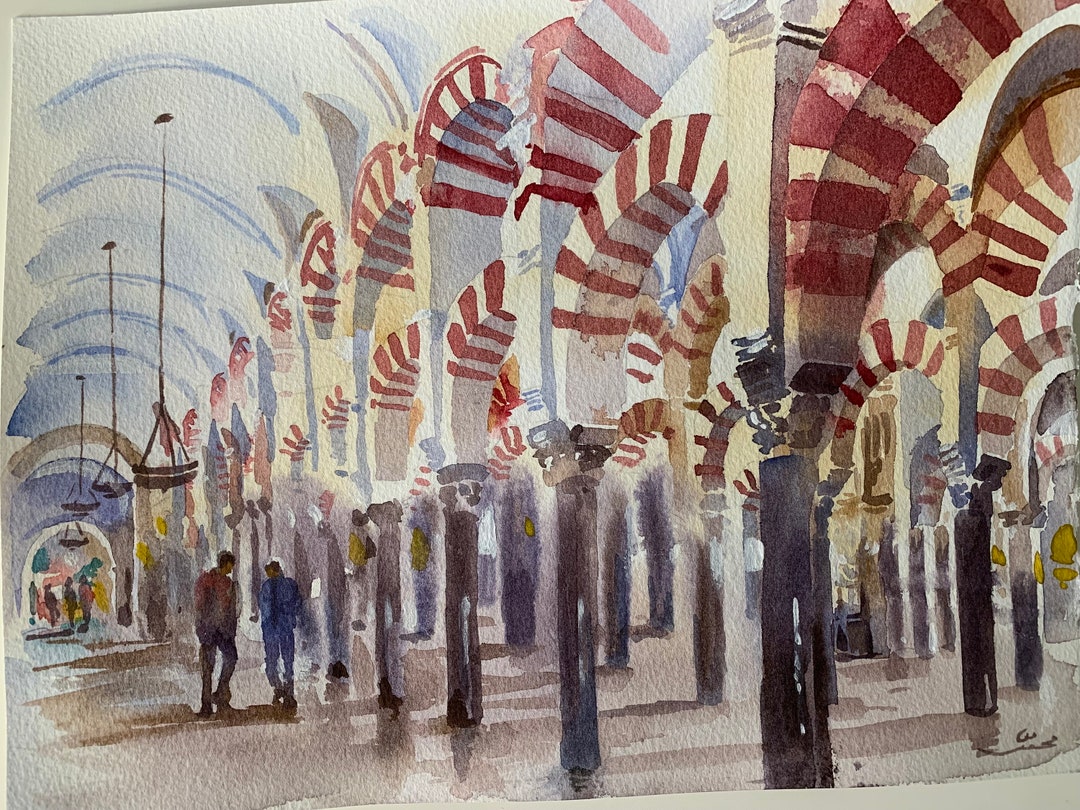 Cordoba Original Watercolor Painting, Spain Painting, Mosque Cathedral ...