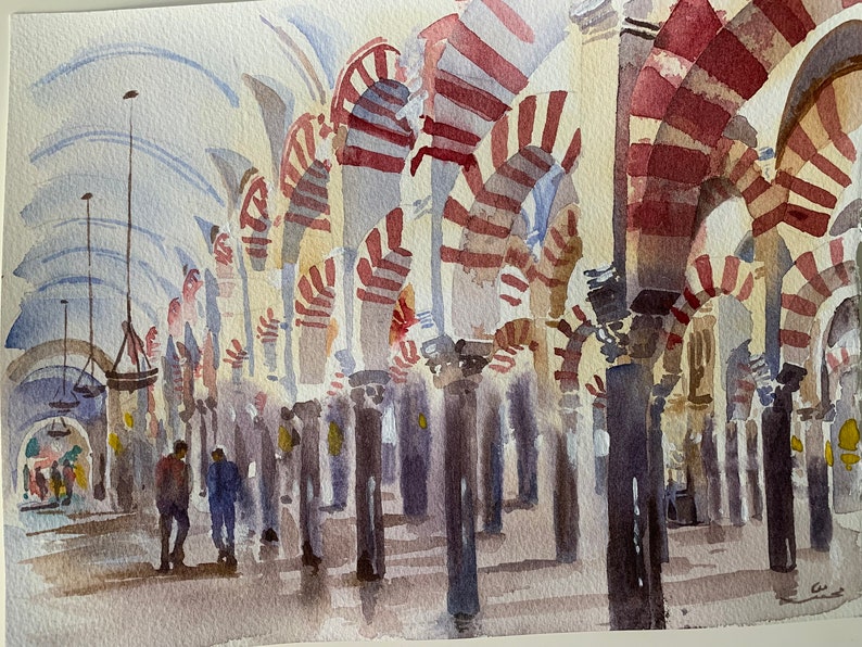 Cordoba Original Watercolor Painting, Spain Painting, Mosque Cathedral ...