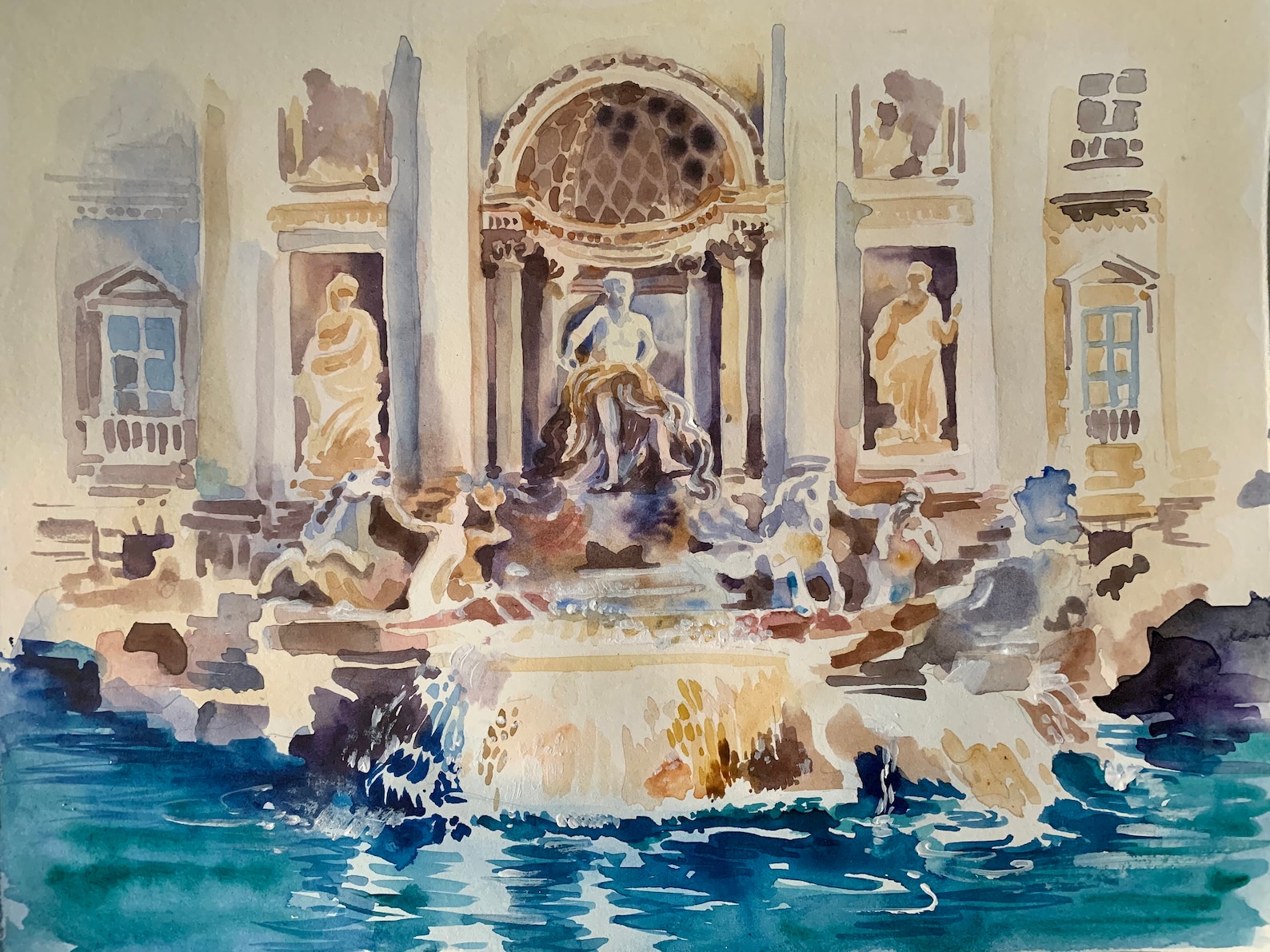 Trevi Fountain Original Painting, Rome Original Watercolor, Italy ...