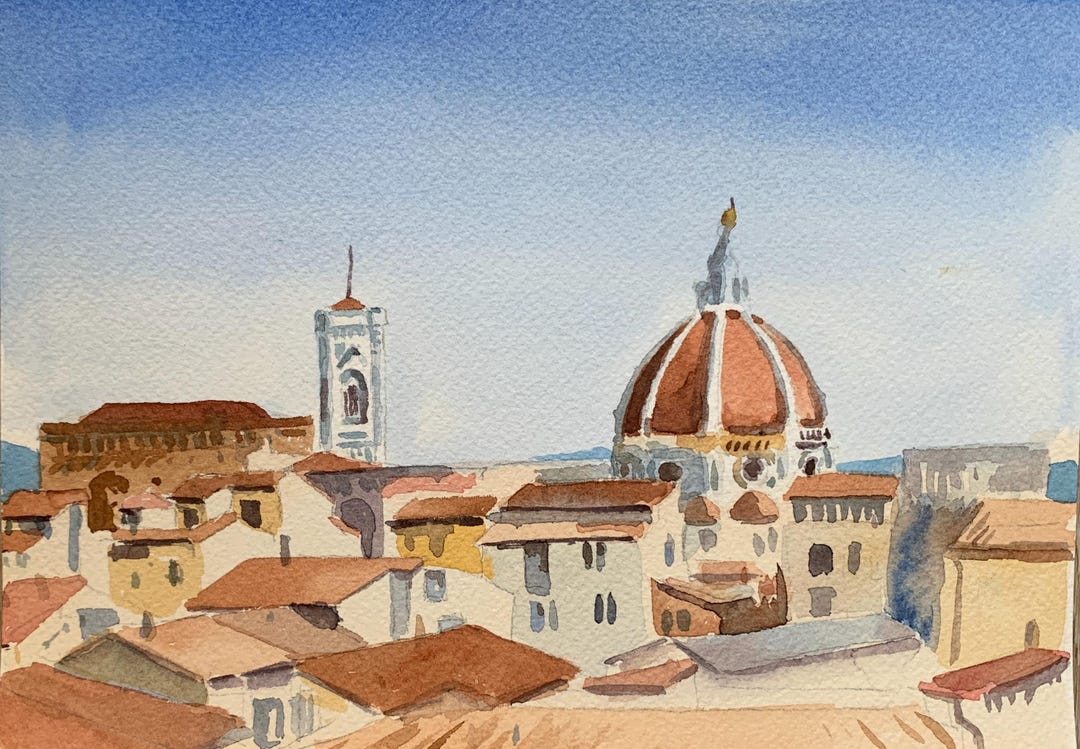 Florence Tuscany Original Watercolor, Florence Skyline, Duomo Cathedral ...
