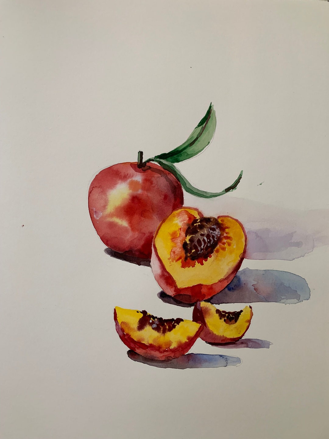 Peaches Original Watercolor, Peach Hand Painted Watercolour, Fruit ...