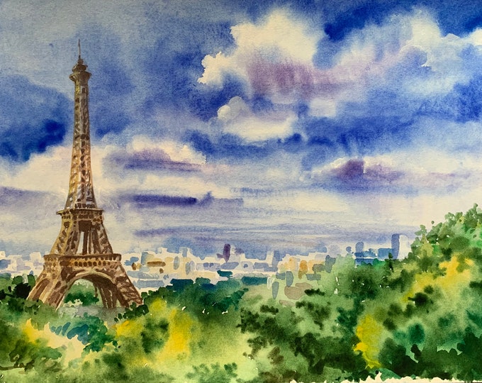 Paris Original Watercolor Painting, Eiffel Tower, Landmarks in Paris ...