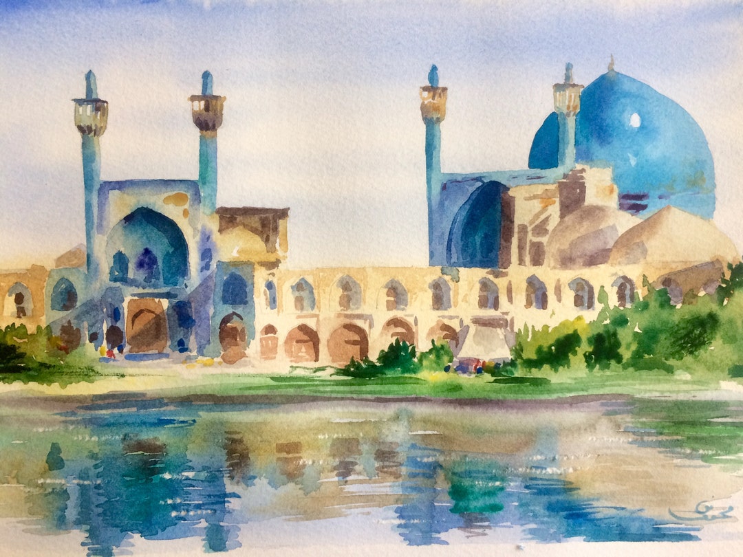 Isfahan Original Watercolor- Esfahan Watercolor Painting- Esfahan Art ...