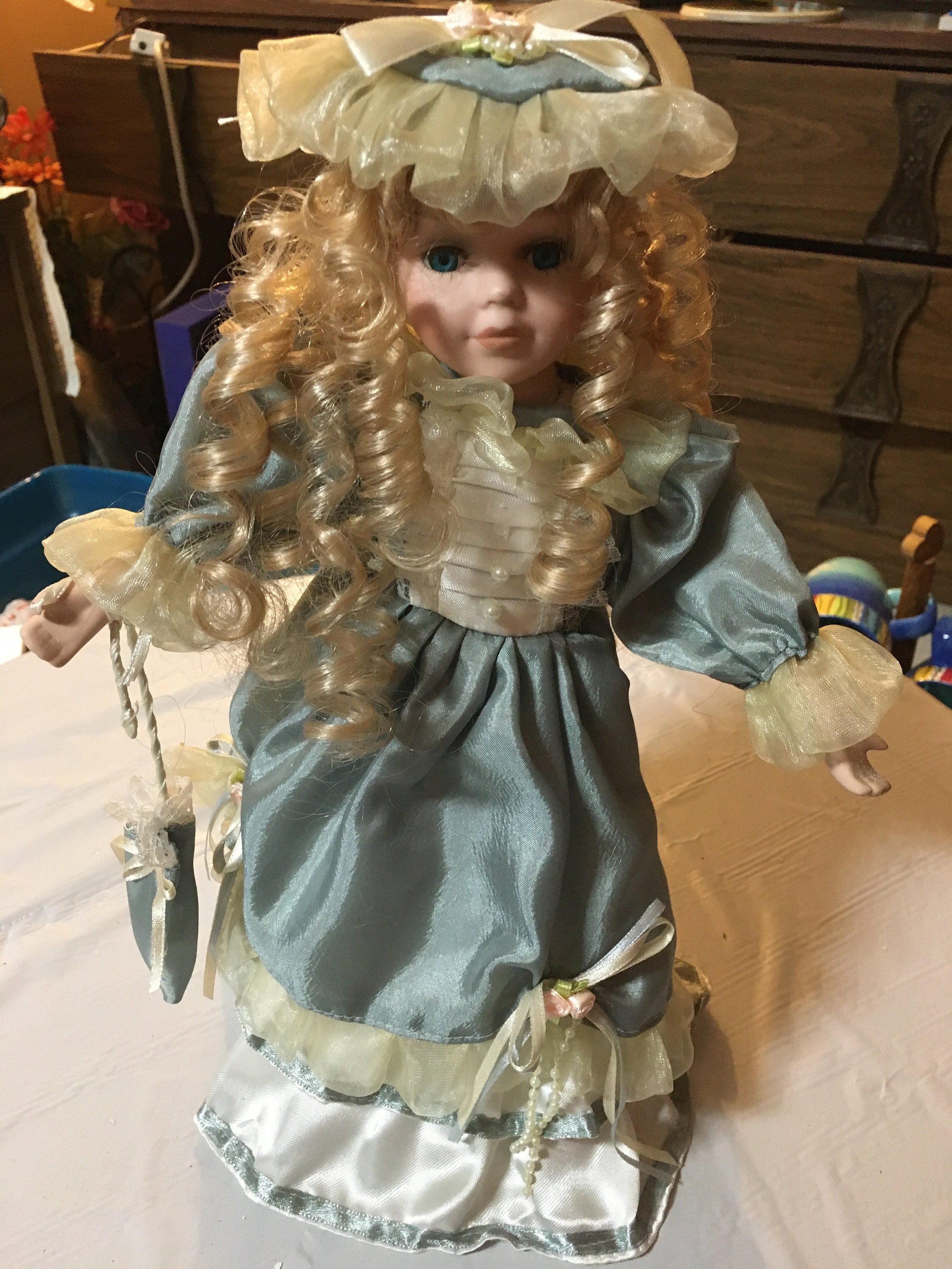 Porcelain Blonde W/blue Dress and Umbrella Girl Doll - Etsy