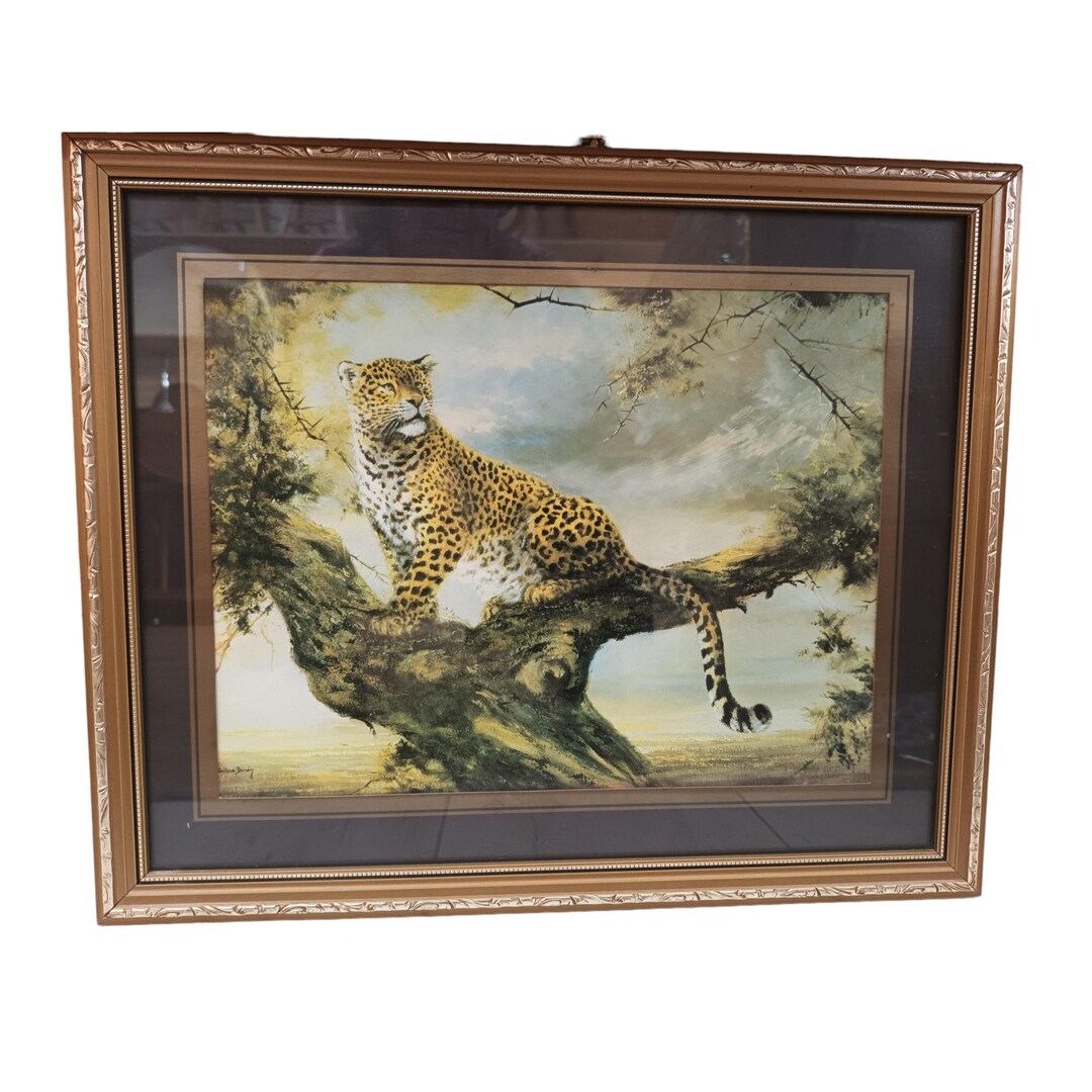 Vintage KITSCH LEOPARD in Tree Print Leopard Picture Retro Mid Century ...