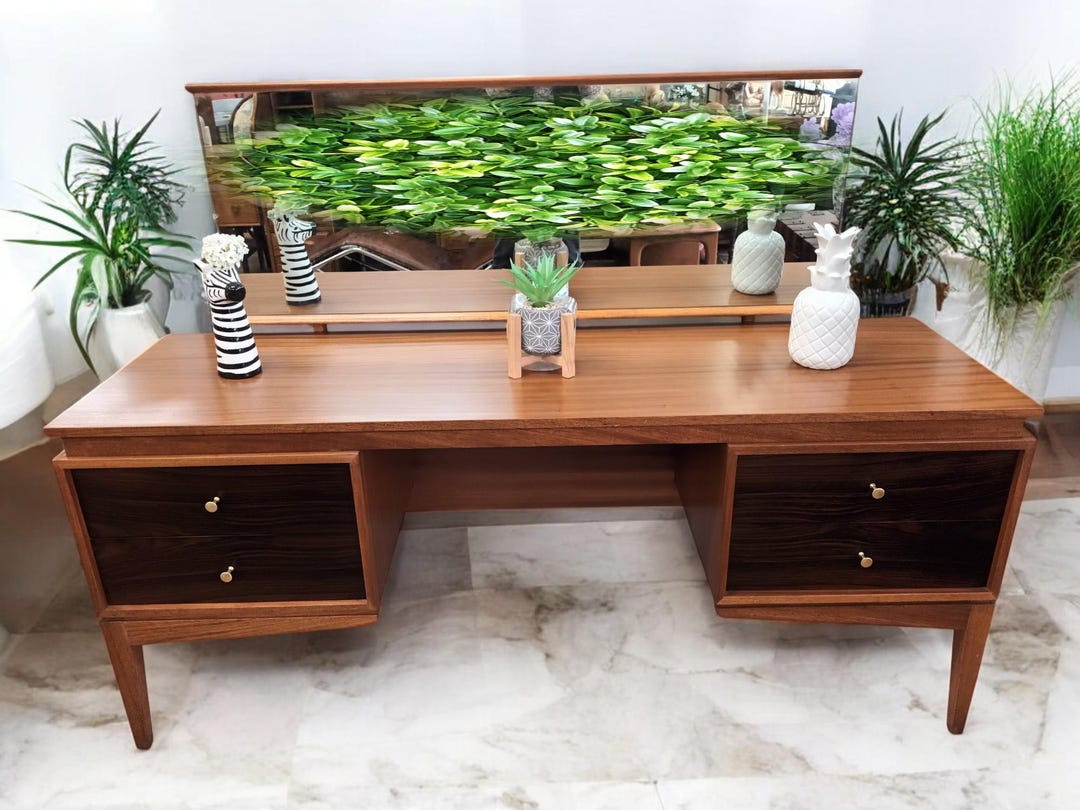 Mid Century Uniflex Dressing Table + Mirror / Desk Vintage Teak 1960 ...
