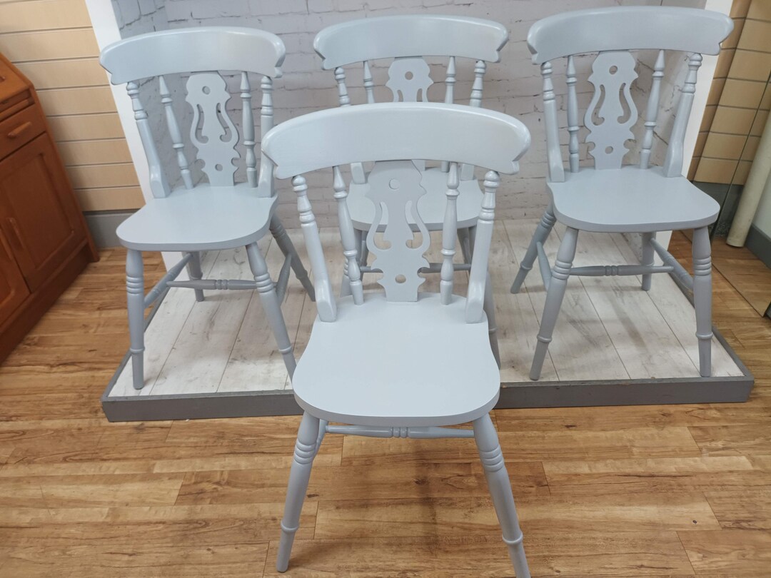 Vintage Fiddleback Country Dining Chairs Solid Wood Set of 4 Restored ...