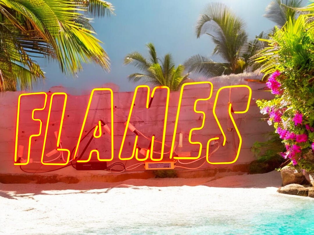 Vintage Neon Sign FLAMES LED Illuminated Sign Light up Man Cave LARGE ...