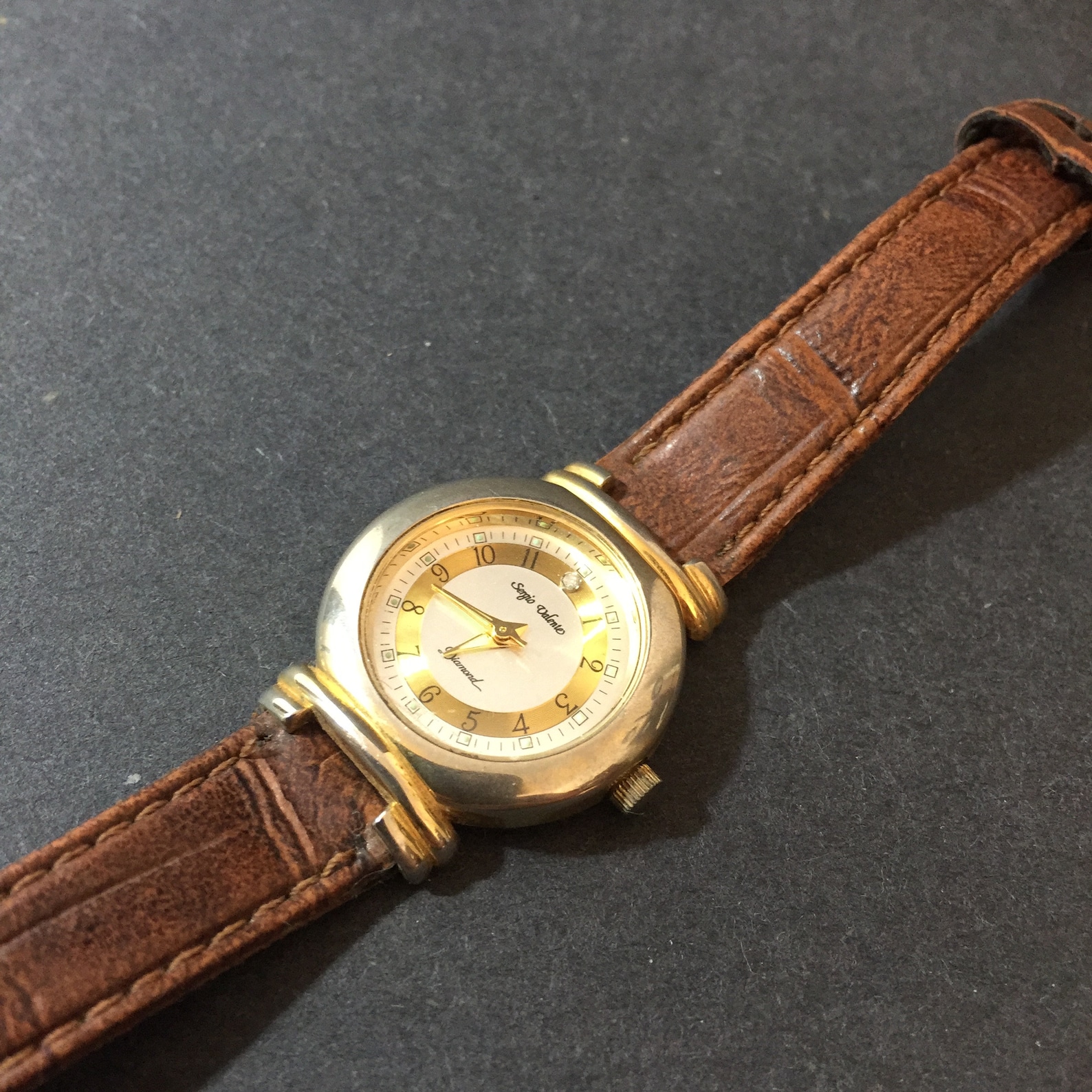Sergio Valente Wrist Watch With Leather Belt Classic Gold Silver Tone ...