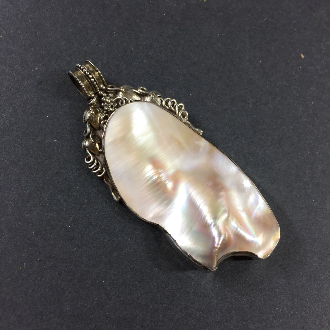 Unique Mother Of Pearl Pendant Sterling Silver Stamped Kh 925 Etsy