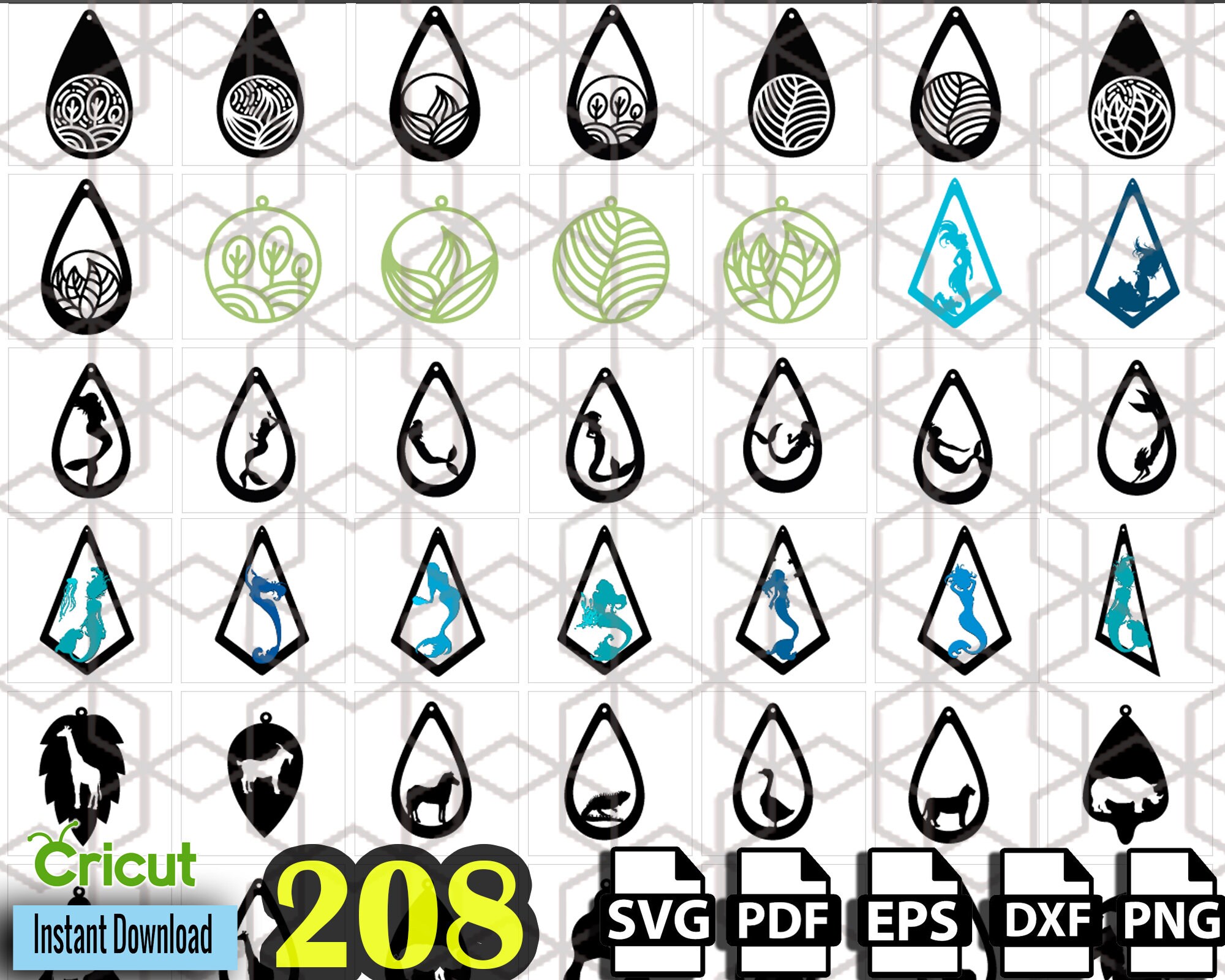 Earring Svg Bundle Commercial Use SVG Cut Files Instant Download 208 ...