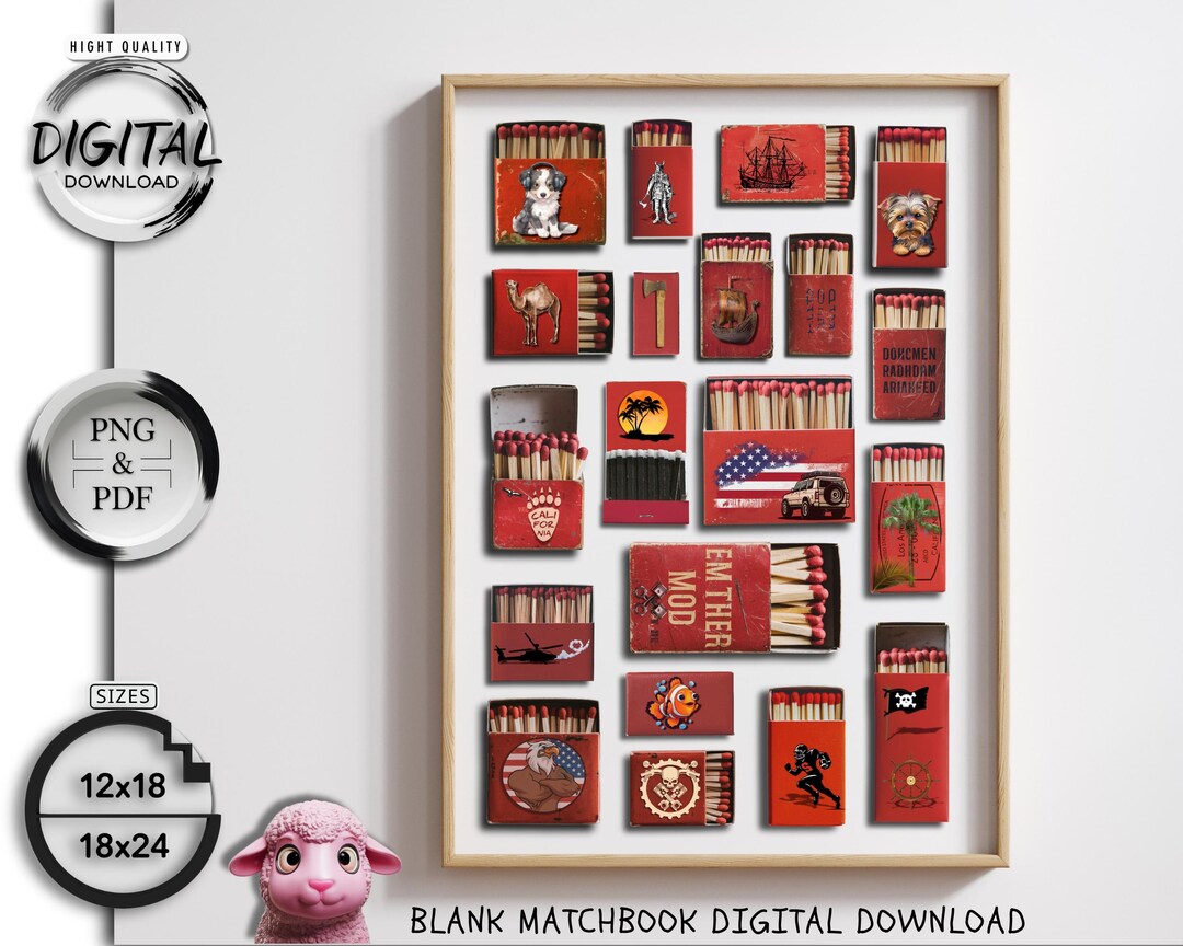 Red Blank Matchbook Digital Download, Matchbox Art Print, Matchbook ...