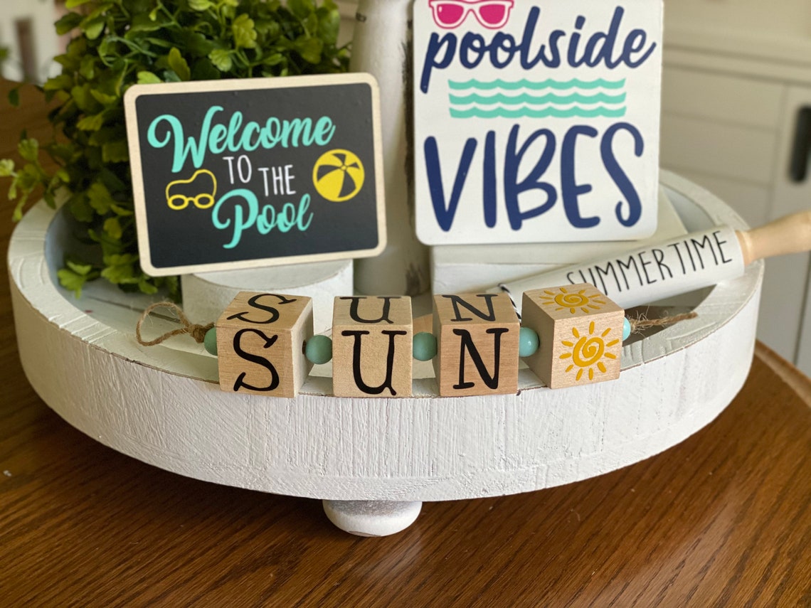 Summer Mini Signs Tiered Tray Decor Pool Tier Tray Decor | Etsy