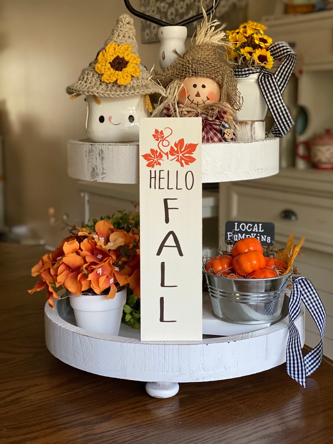 9” Hello Fall Sign, Fall Tier Tray Decor | Autumn Tiered Tray Decor - Etsy