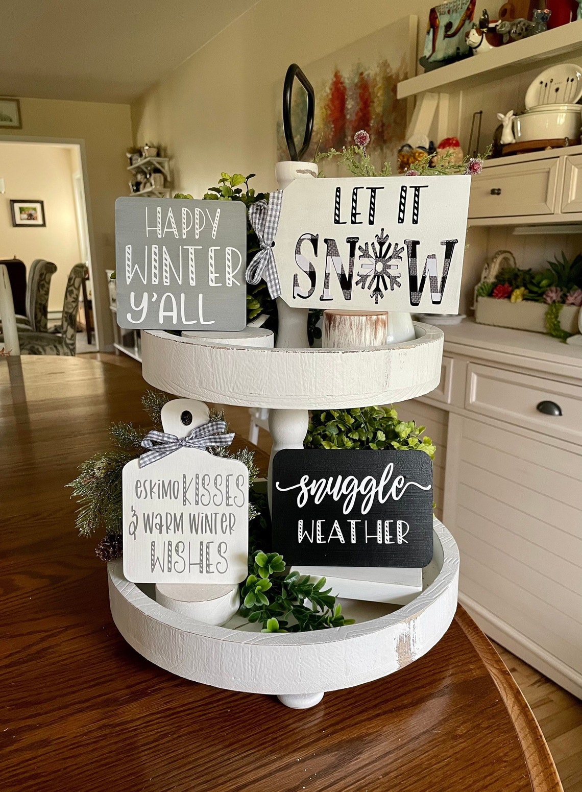 Neutral Winter Tiered Tray Signs Decor Snow Tier Tray Decor | Etsy