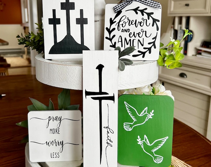 Faith Black & White Tiered Tray Decor Christian / Religious Mix and ...