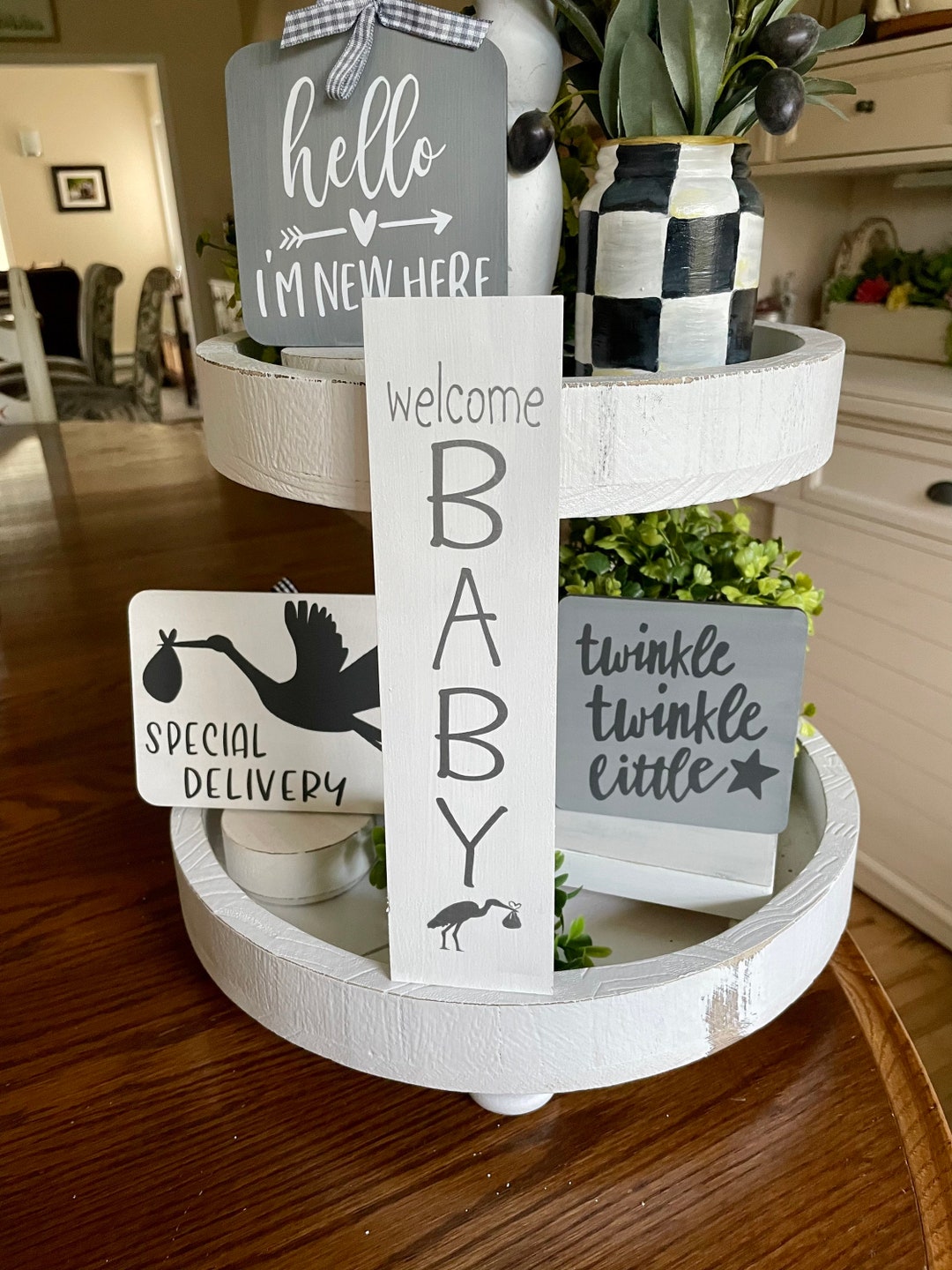 9” Welcome Baby Sign, Neutral Tier Tray Decor | Baby Tiered Tray Decor ...